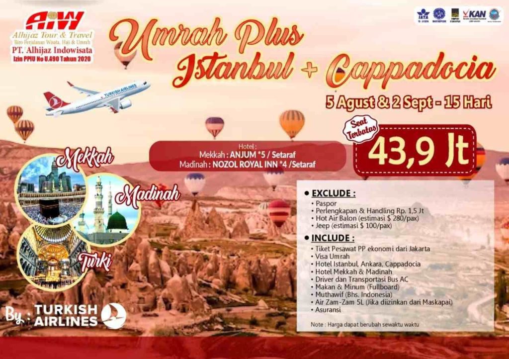 Umroh Plus Turki 2023 ️ Cappadocia - Istanbul, Mulai 30 Jutaan